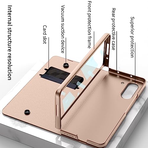 Breclar for Samsung Galaxy Z Fold 5 Case with [Fold5 Edition S-Pen Pocket] Colorful Plating Glass Crystal Hybrid Leather Built-in HD Screen Protector All-Inclusive Case for Z Fold 5 (Champagne Gold)