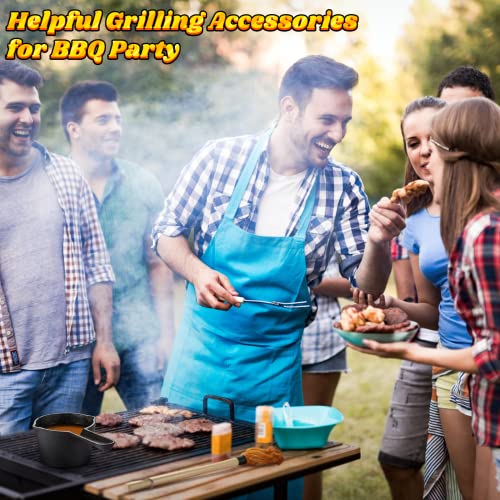 Cast Iron Sauce Pot and BBQ Mop Brush Set for Grilling, 7 Pcs Barbecue Accessories include 24 oz Heat Preservation Heavy Basting Melting Pot, 2Pcs Wooden Long Handle Sauce Mops and 4Pcs Replacements