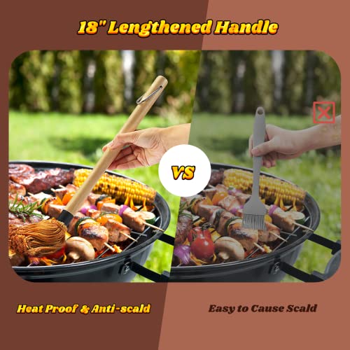 Cast Iron Sauce Pot and BBQ Mop Brush Set for Grilling, 7 Pcs Barbecue Accessories include 24 oz Heat Preservation Heavy Basting Melting Pot, 2Pcs Wooden Long Handle Sauce Mops and 4Pcs Replacements