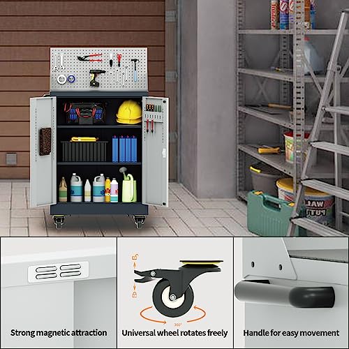 VCGGAIP Metal Storage Cabinet - Garage Storage Cabinet with 2 Doors and 4 Adjustable Shelves,Steel Lockable Garage Cabinets for Office,Home,Garage (Dark Gray and Light Gray, 43 Inch)