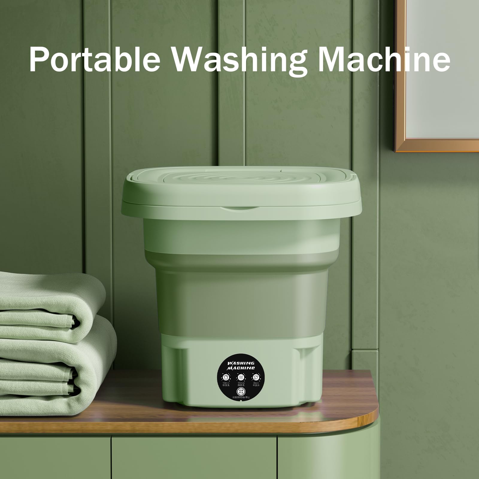 Oivley Portable Mini Washing Machine Foldable, Mini Washer, 8L High Capacity Small Washer for Baby Clothes, Underwear or Small Items, Suitable for Apartment, Dormitories, Travel, Camping, RVs-Green