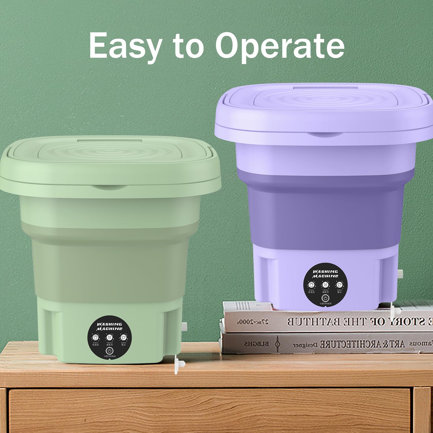 Oivley Portable Mini Washing Machine Foldable, Mini Washer, 8L High Capacity Small Washer for Baby Clothes, Underwear or Small Items, Suitable for Apartment, Dormitories, Travel, Camping, RVs-Green