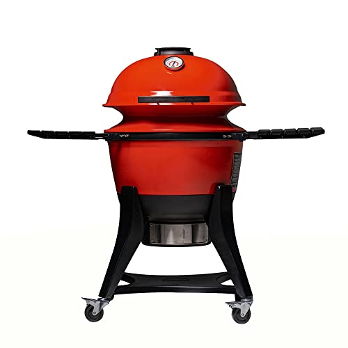Kamado Joe KJ15040320 Kettle Joe 22 inch Charcoal Grill with Hinged Lid, Cart, and Side Shelves, Blaze Red