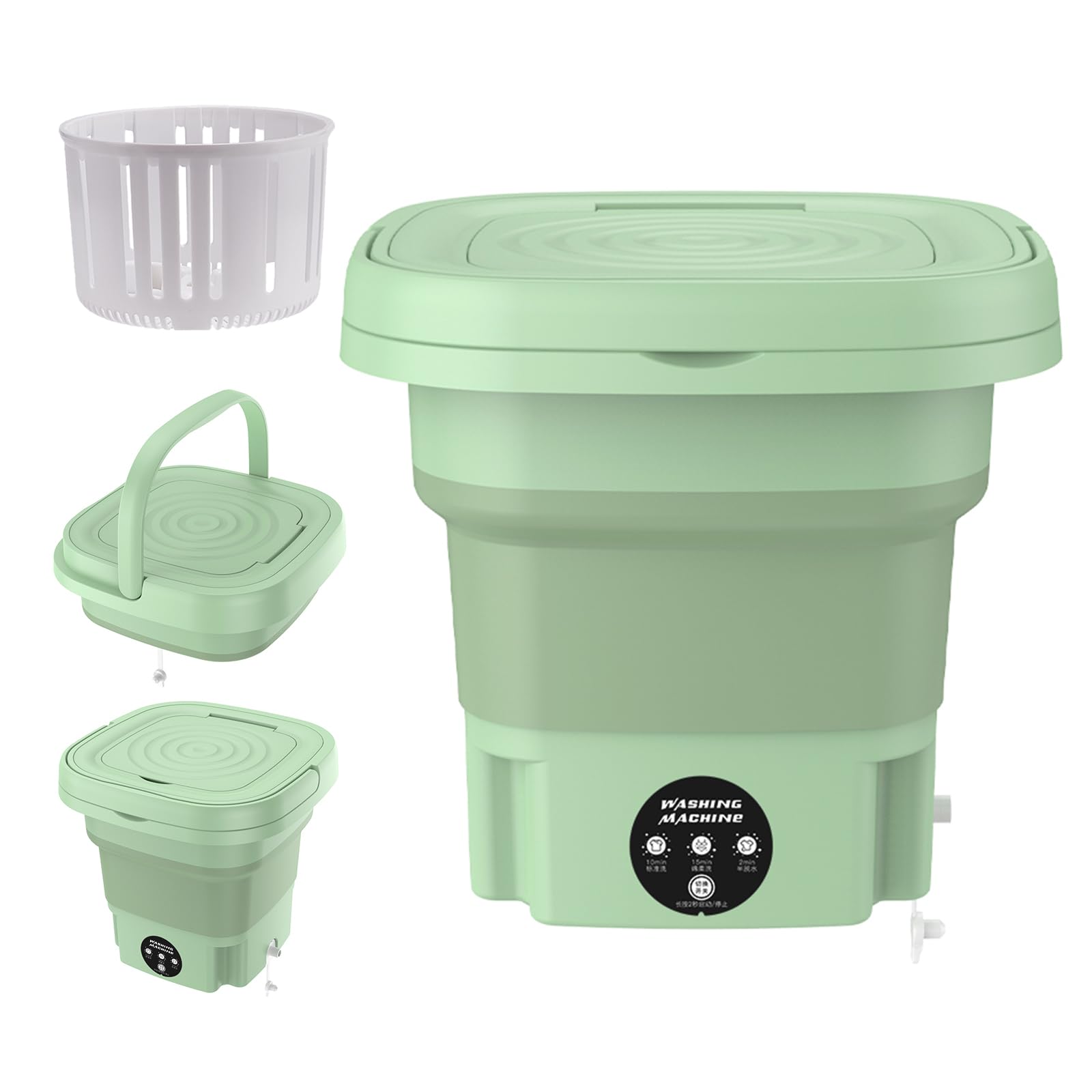 Oivley Portable Mini Washing Machine Foldable, Mini Washer, 8L High Capacity Small Washer for Baby Clothes, Underwear or Small Items, Suitable for Apartment, Dormitories, Travel, Camping, RVs-Green