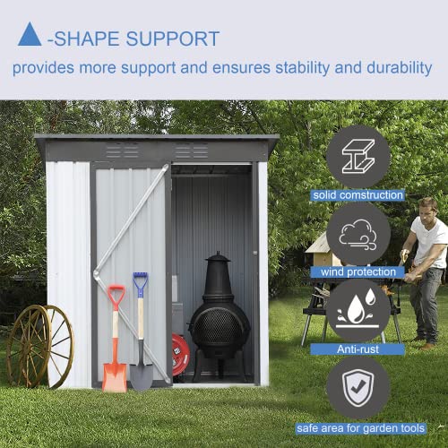 Metal Outdoor Storage Shed Galvanized Metal Garden Shed with Lockable Doors, Tool Storage Shed for Patio Lawn Backyard Trash Cans for Garden/Backyard/Home (Gray)