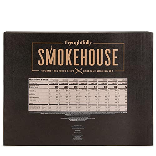 Smokehouse by Thoughtfully, Smoking BBQ Grill Set, Includes 3 Types of Wood Chips, Smoker Box, 2 Sauces and 6 Rubs, Thermometer, Tongs and Grill Guide