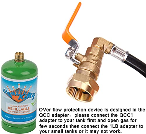 New Updated Propane Refill Adapter Hose 36’’ Propane Extension Hose Propane Refill Hose with ON-Off Control Valve for 1 LB Propane Gas Tank 350PSI High Pressure Camping Grill (QCC Type1 Inlet)