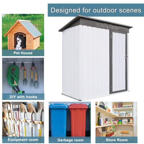 Metal Outdoor Storage Shed Galvanized Metal Garden Shed with Lockable Doors, Tool Storage Shed for Patio Lawn Backyard Trash Cans for Garden/Backyard/Home (Gray)
