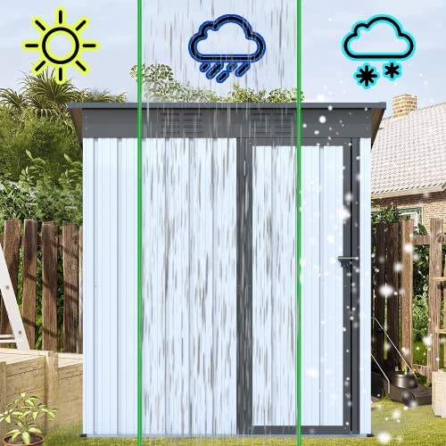 Metal Outdoor Storage Shed Galvanized Metal Garden Shed with Lockable Doors, Tool Storage Shed for Patio Lawn Backyard Trash Cans for Garden/Backyard/Home (Gray)