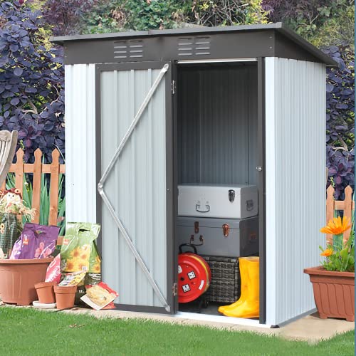 Metal Outdoor Storage Shed Galvanized Metal Garden Shed with Lockable Doors, Tool Storage Shed for Patio Lawn Backyard Trash Cans for Garden/Backyard/Home (Gray)