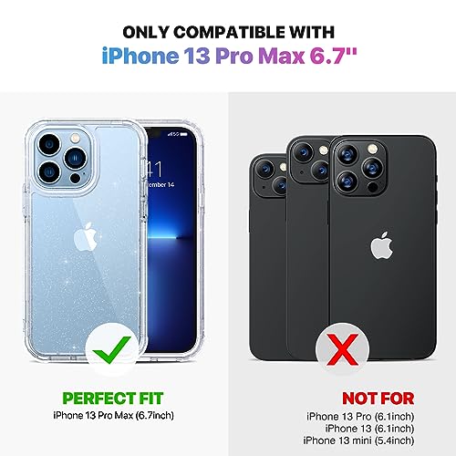 Diaclara Designed for iPhone 13 Pro Max Case [2023 New] Full Body Case with Built-in Touch Sensitive Anti-Scratch Screen Protector, Shockproof Phone Case for iPhone 13 Pro Max 6.7" (Clear Glitter)