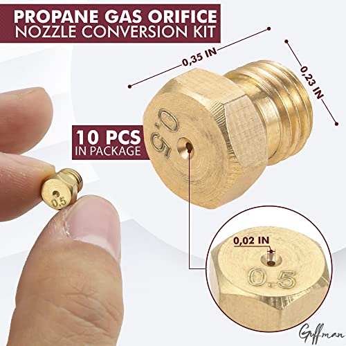 10Pcs Brass Jet Nozzle Propane Orifice Kit - Grill Replacement Parts High Pressure Nozzle Griddle Accessories Kit - Propane Burner Replacement Parts LP Gas Hose Nozzle Conversion Kit