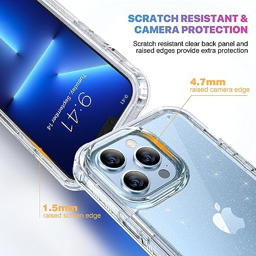 Diaclara Designed for iPhone 13 Pro Max Case [2023 New] Full Body Case with Built-in Touch Sensitive Anti-Scratch Screen Protector, Shockproof Phone Case for iPhone 13 Pro Max 6.7" (Clear Glitter)