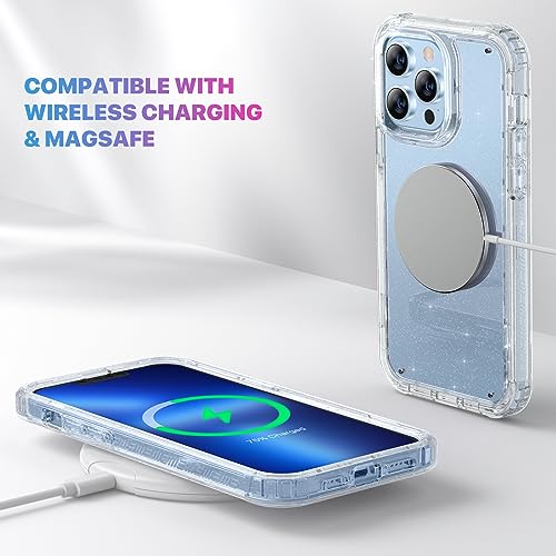 Diaclara Designed for iPhone 13 Pro Max Case [2023 New] Full Body Case with Built-in Touch Sensitive Anti-Scratch Screen Protector, Shockproof Phone Case for iPhone 13 Pro Max 6.7" (Clear Glitter)