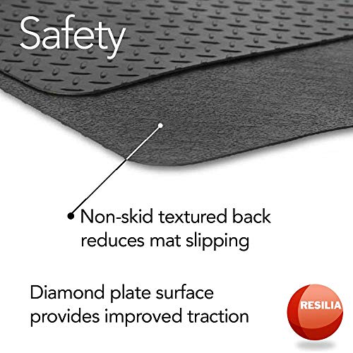 RESILIA - Large Under Grill Mat - Black Diamond Plate, 72 x 48 inches, 12-inch Splatter Protection Lip, for Outdoor Use
