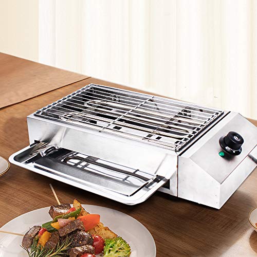 Commercial 1800W Electric Smokeless Barbecue Oven Grill for BBQ Equipment, with Adjustable Thermostatic Control 110V Stainless Steel Restaurant Grill,Grill Net Size 42.5x25.5cm