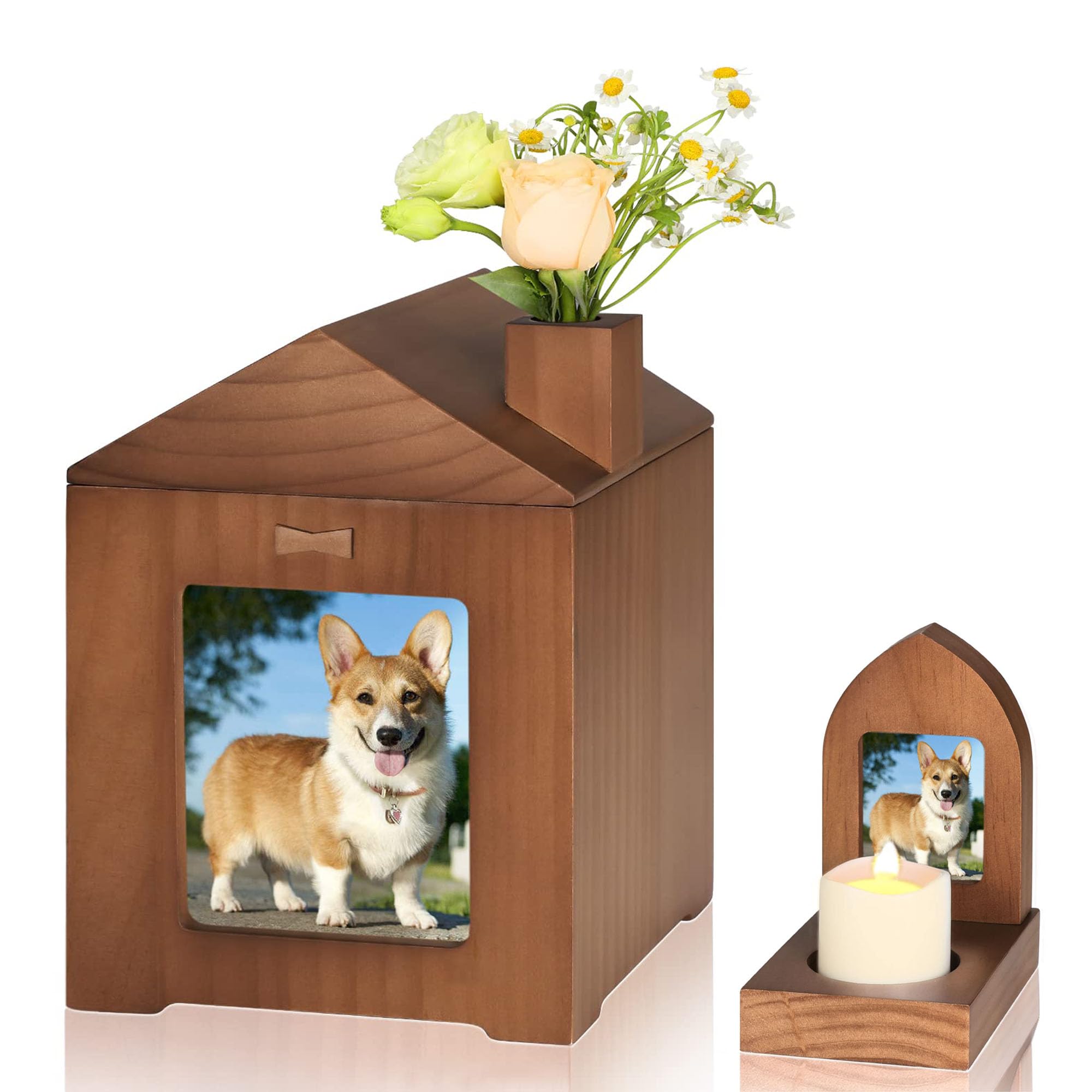 BEBIBORU Pet Urns for Dogs Cats Ashes, Dog Memorial Gifts for Loss of Dog Cat Personalized Wooden Box Cremation Urns with Photo, Memorial Keepsake for Small Large Animals Ashes Pet Memorial Gifts