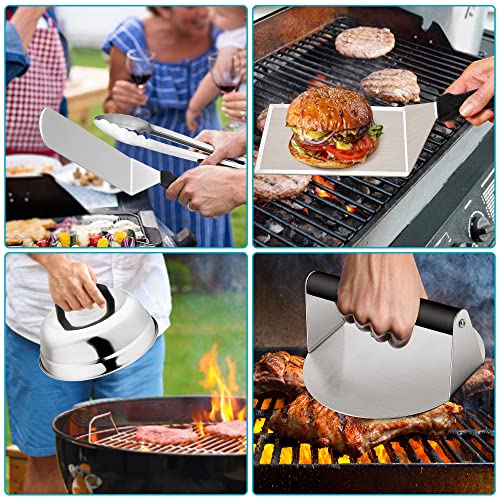 Leonyo Griddle Accessories Set of 14, Flat Top Grill Spatula Stainless Steel Griddle Tools with Metal Scraper, Melting Dome, Hamburger Press for BBQ Teppanyaki Hibachi Cooking, Camping Grilling