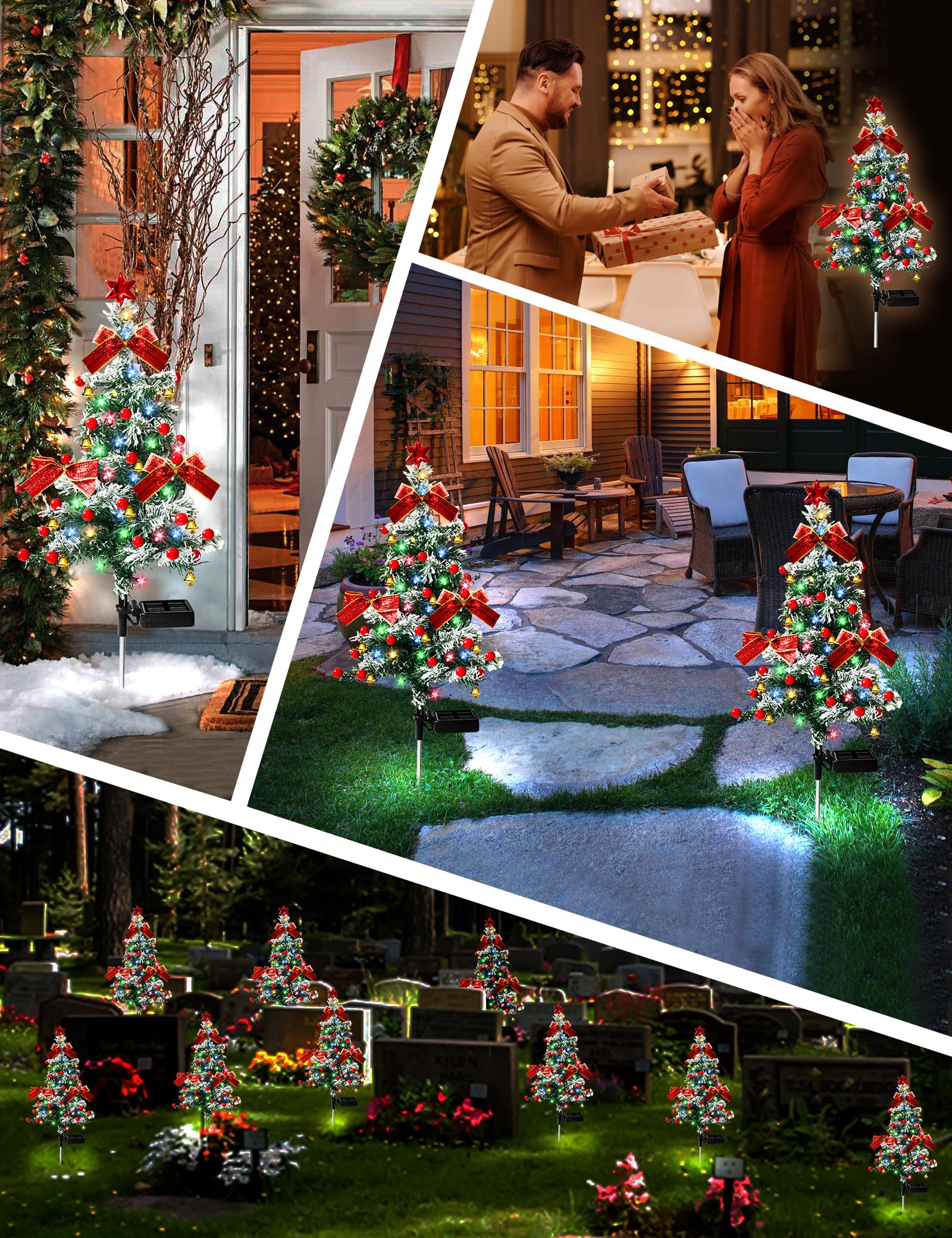 Solar Christmas Trees Lights Outdoor Decoration Waterproof, 40LED Small Solar Power Xmas Tree Pathway Lights, Solar Garden Decorative Stake Lights Yard Decor with Snow 2 Modes for Path Lawn Patio,2PCS