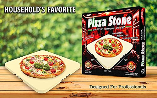 Pizza Stone 12" x 15" Rectangular Baking & Grilling Stone, Perfect for Oven, BBQ and Grill. Innovative Built - in 4 Handles Design - stone baking sheet, Baking Tray, Grilling Stone, Heavy Duty