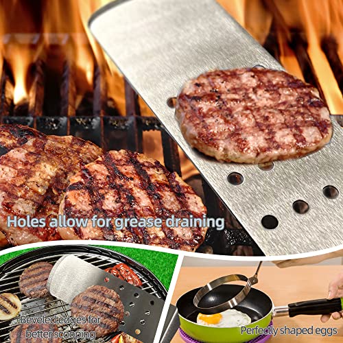 Griddle Accessories Kit, 14pc, Stainless Steel BBQ Barbecue Tools Set for Blackstone Flat Tops, Includes Spatulas, Tongs, Scraper Tools, Brush, Fork, Squeeze Bottles, Carrying Bag
