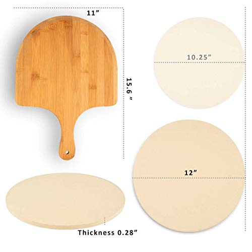 GEEBOBO Pizza Stone for Oven and Grill, Free Wooden Pizza Peel Paddle,Durable and Safe Pizza Stone for Grill,Thermal Shock Resistant Cordierite Cooking Stone,baking stone (12 inch)