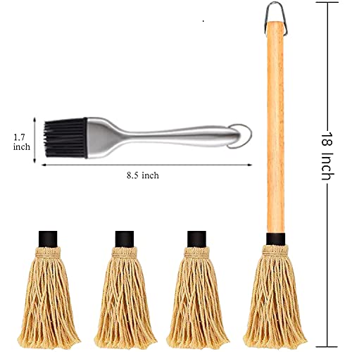 Censmart BBQ Mop Set - Wood 18 Inch Basting Mop and 3 Extra Replacement Head, 304-Stainless Steel BBQ Grill Basting Brush with 100% Natural,Apply Barbecue Sauce, Marinade or Glazing,Dish Mop Style