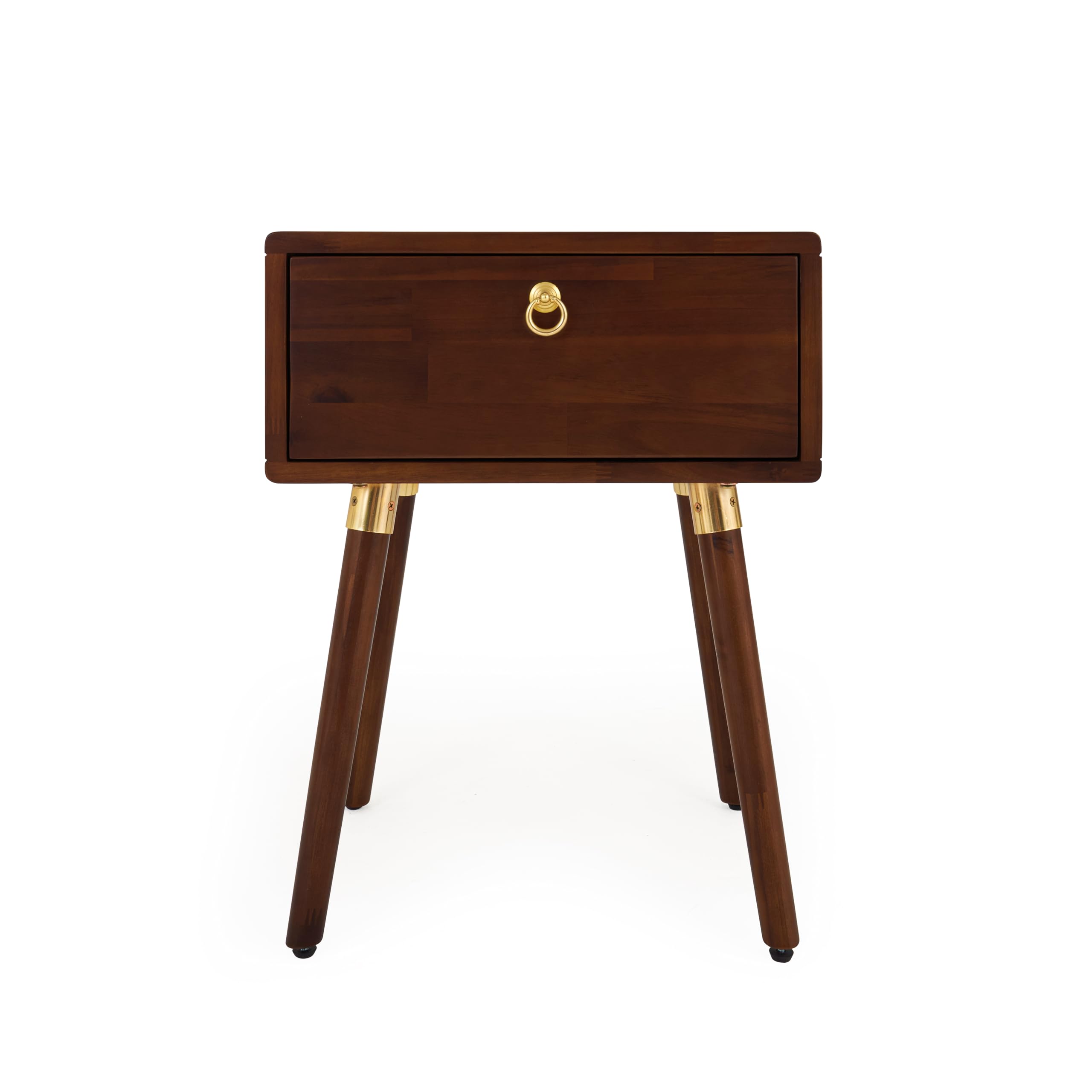 Bme Caden Solid Wood Nightstand/Side Table/End Table, Fully Assembled, with 1-Drawer for Mid Century Bedroom and Living Room, Walnut