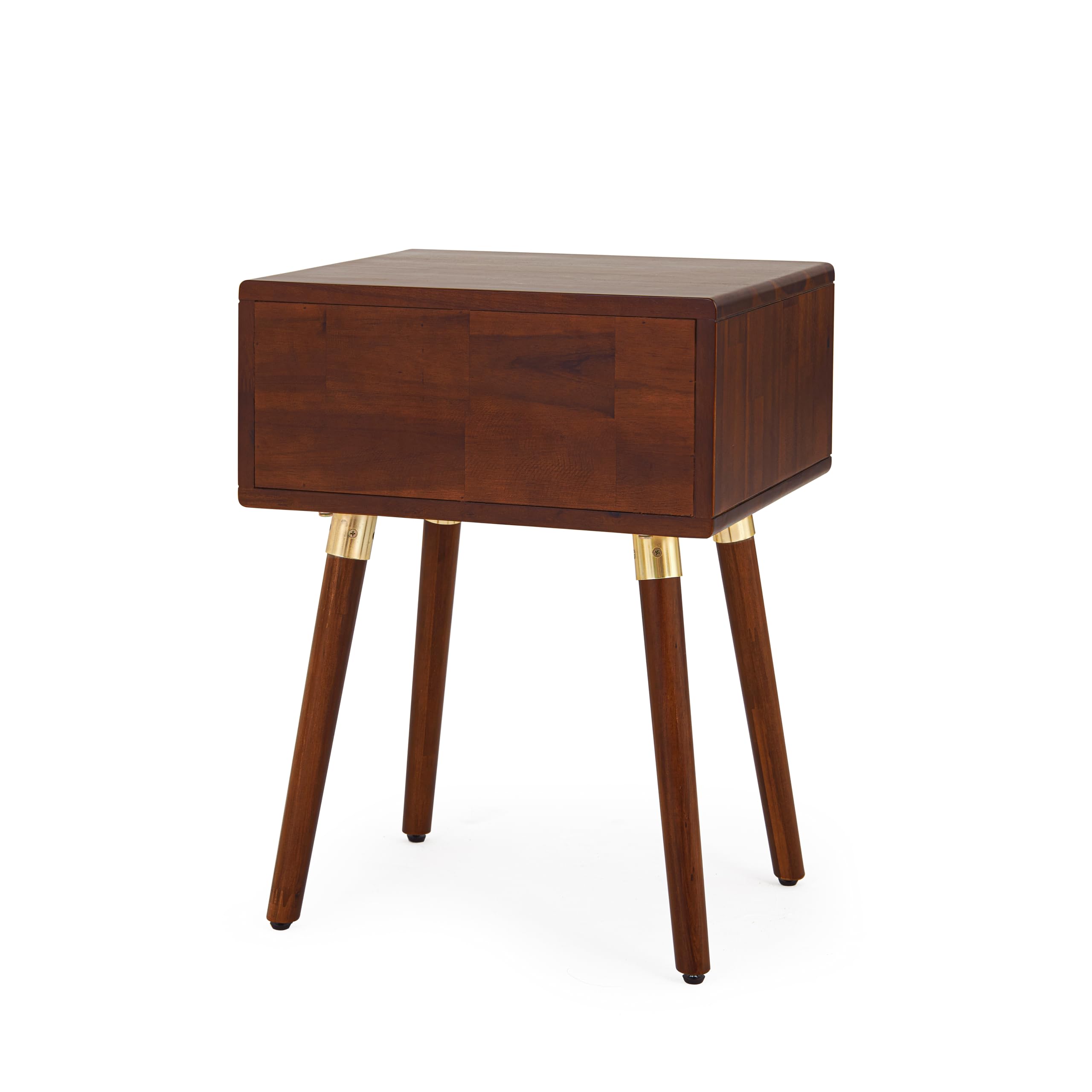 Bme Caden Solid Wood Nightstand/Side Table/End Table, Fully Assembled, with 1-Drawer for Mid Century Bedroom and Living Room, Walnut