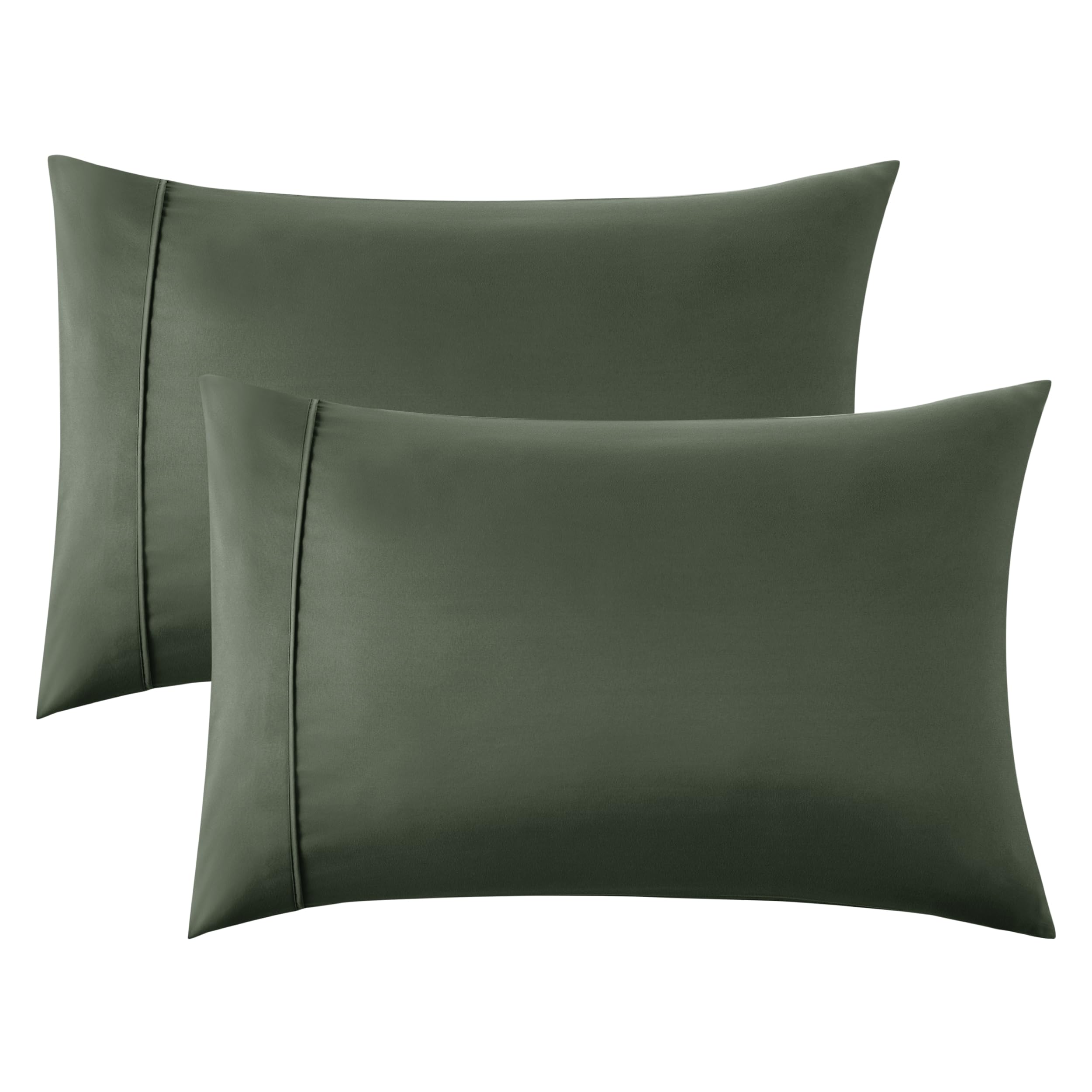 Bedsure Pillow Cases Standard Size Set of 2 - Olive Green Polyester Microfiber Pillowcases, Super Soft and Cozy Pillowcase, Pillow Case Covers with Envelop Closure, 20x26 Inches