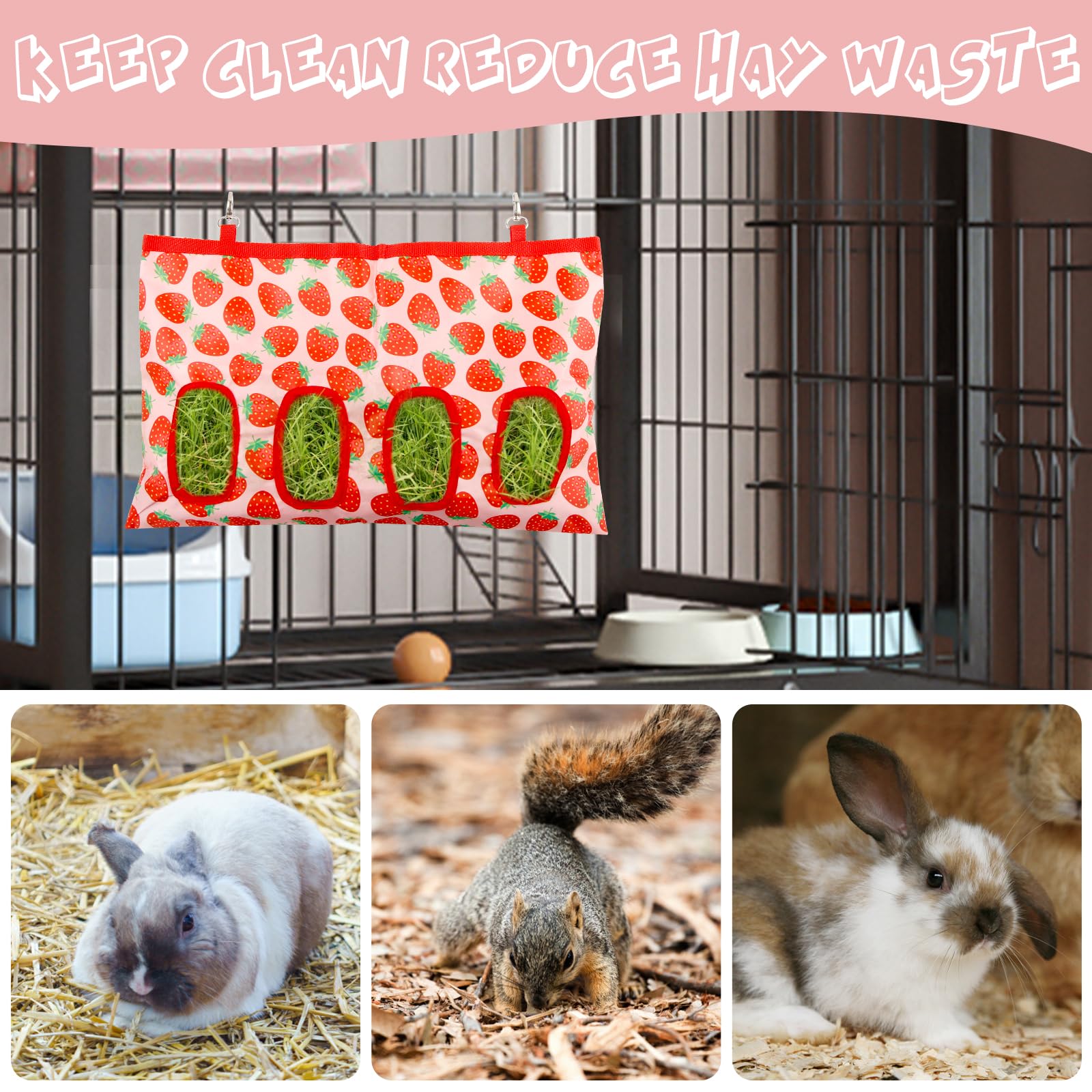 AYAWOW Large Rabbit Hay Bag Guinea Pig Feeder, 18.3x11.6 Inch, 4 Holes, Nylon Material, Suitable for Multiple Pets
