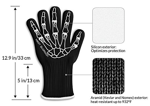 Heat Guardian Heat Resistant Gloves – Protective Gloves Withstand Heat Up To 932℉ – Use As Oven Mitts, Pot Holders, Heat Resistant Gloves for Grilling – Features 5” Cuff for Forearm Protection