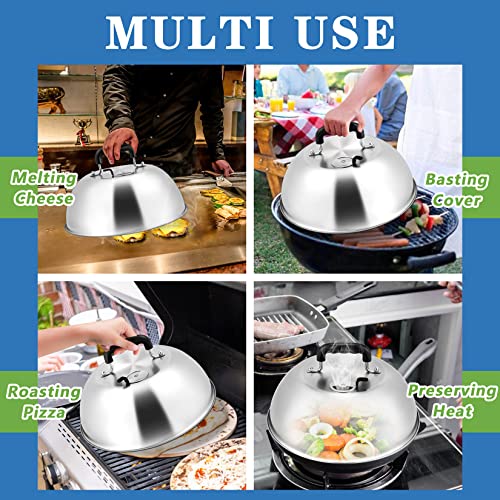 12 Inch Basting Cover with Adjustable Vent, Joyfair Stainless Steel Cheese Melting Dome for Outdoor BBQ Grilling/Flat Top Grill Griddle, Steaming Vent & Heat-Resistant Handle, Dishwasher Safe