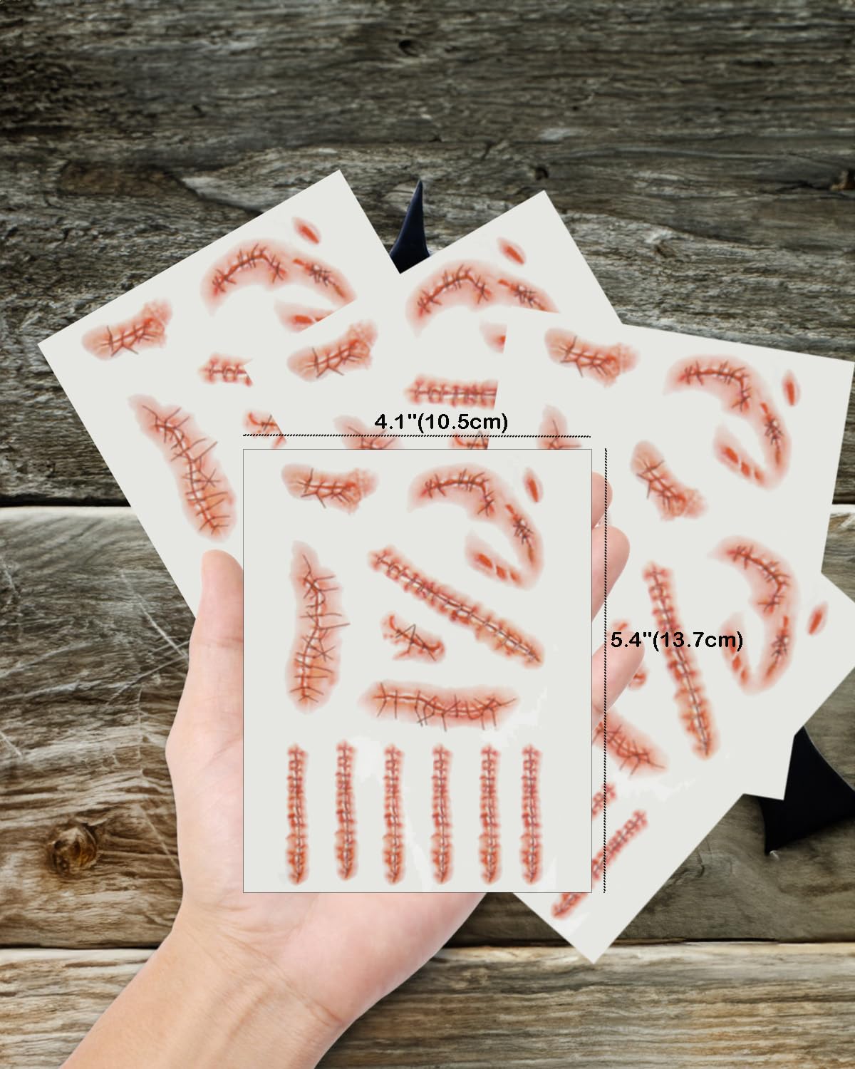 Horror Realistic Fake Bloody Wound Stitch Scar Scab Waterproof Temporary Tattoo Sticker Halloween Masquerade Prank Makeup Props
