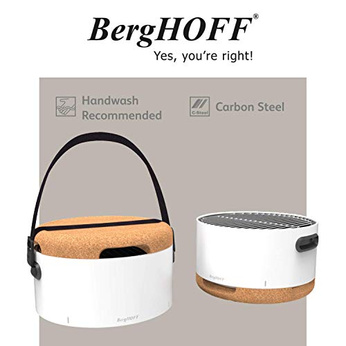 BergHOFF LEO Portable Tabletop BBQ Grill To-go grill with Heat Resistant Base Easy-carry strap & detachable handles, Removable elements, Adjustable airflow, 13.75", White