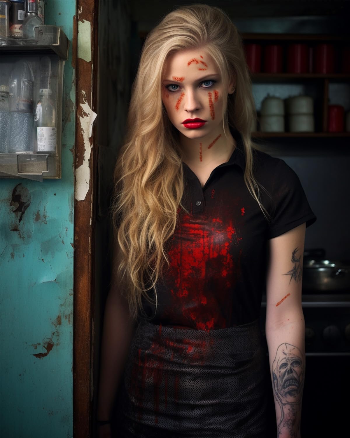 Horror Realistic Fake Bloody Wound Stitch Scar Scab Waterproof Temporary Tattoo Sticker Halloween Masquerade Prank Makeup Props