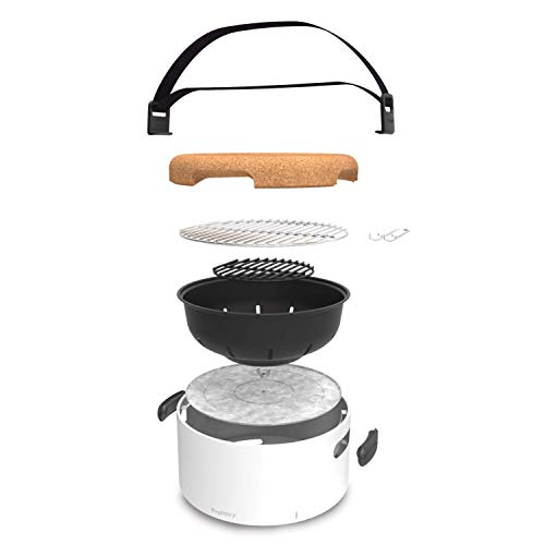 BergHOFF LEO Portable Tabletop BBQ Grill To-go grill with Heat Resistant Base Easy-carry strap & detachable handles, Removable elements, Adjustable airflow, 13.75", White