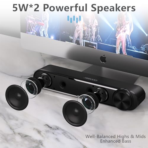 Jeecoo A30 Wired Computer Speakers PC Soundbar for Monitor - Clear Sound, USB-Powered w/3.5mm AUX, Big Volume Control - Laptop Tablet Compatible