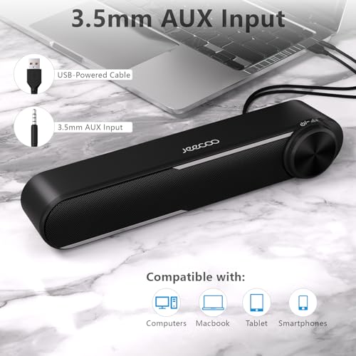 Jeecoo A30 Wired Computer Speakers PC Soundbar for Monitor - Clear Sound, USB-Powered w/3.5mm AUX, Big Volume Control - Laptop Tablet Compatible
