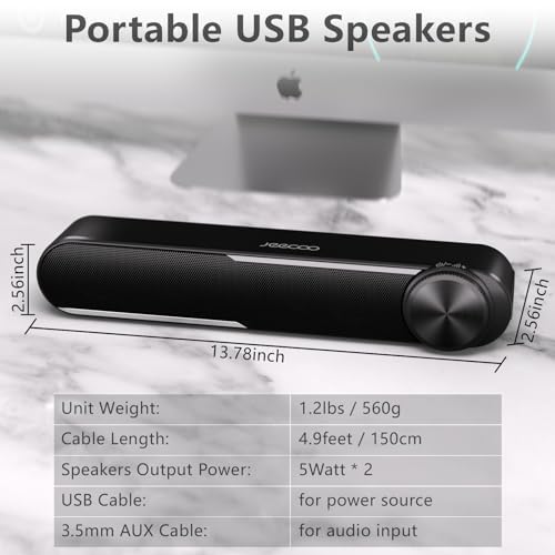 Jeecoo A30 Wired Computer Speakers PC Soundbar for Monitor - Clear Sound, USB-Powered w/3.5mm AUX, Big Volume Control - Laptop Tablet Compatible