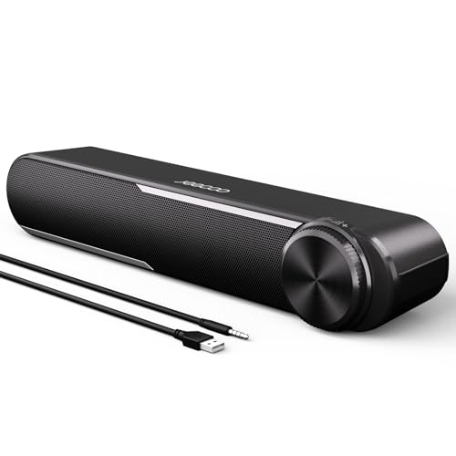 Jeecoo A30 Wired Computer Speakers PC Soundbar for Monitor - Clear Sound, USB-Powered w/3.5mm AUX, Big Volume Control - Laptop Tablet Compatible