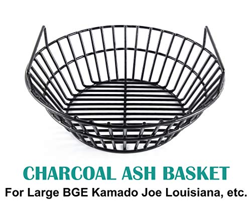Charcoal Ash Basket for Large Big Green Egg Grill, Kamado Classic, Pit Boss, Louisiana Grills, Primo Kamado Grill and Large Grill Dome, Heavy Duty Porcelain Steel