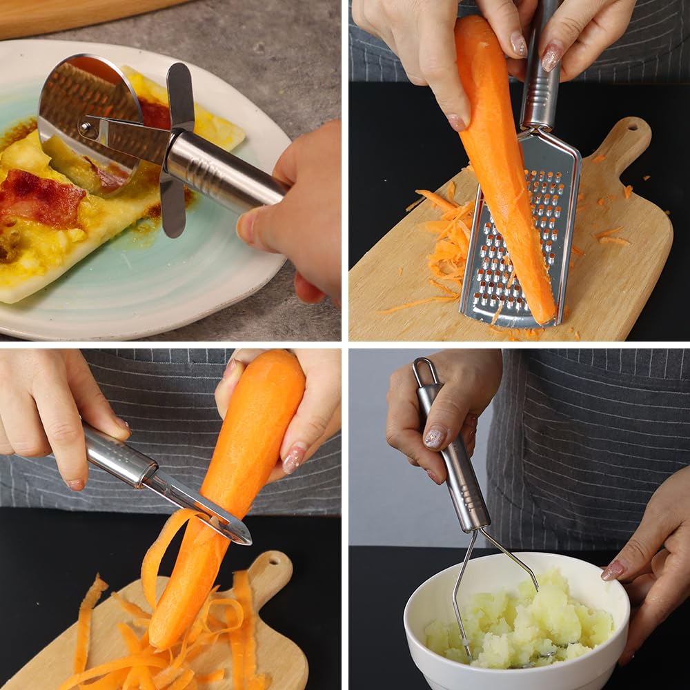 KESUPAIR Silicone Kitchen Utensils Set, 46 pcs Cooking Utensils Set-Silicone Spatula Set- Kitchen Gadgets and Tools with Holder-Wooden Handle Silicone Kitchen Utensil with Tongs,Grater (Drk Grey)