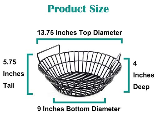 Charcoal Ash Basket for Large Big Green Egg Grill, Kamado Classic, Pit Boss, Louisiana Grills, Primo Kamado Grill and Large Grill Dome, Heavy Duty Porcelain Steel