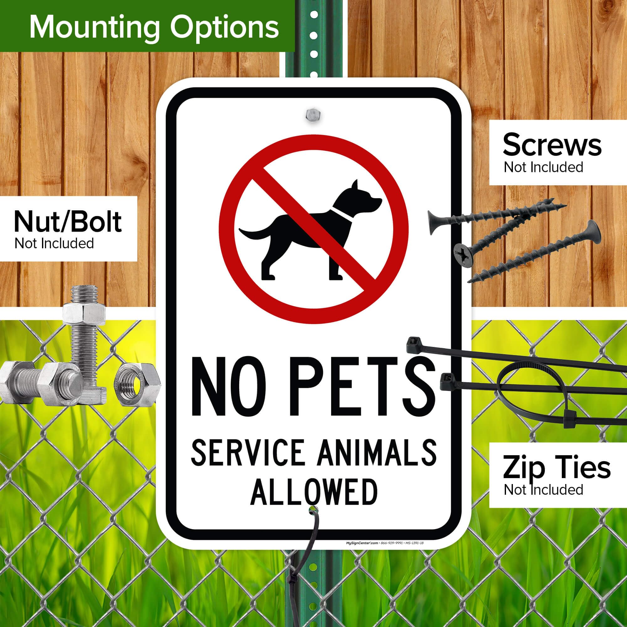 No Pets - Service Animals Allowed Sign, 12x18 Inches, Rust Free .063 Aluminum, Fade Resistant, Made in USA by My Sign Center