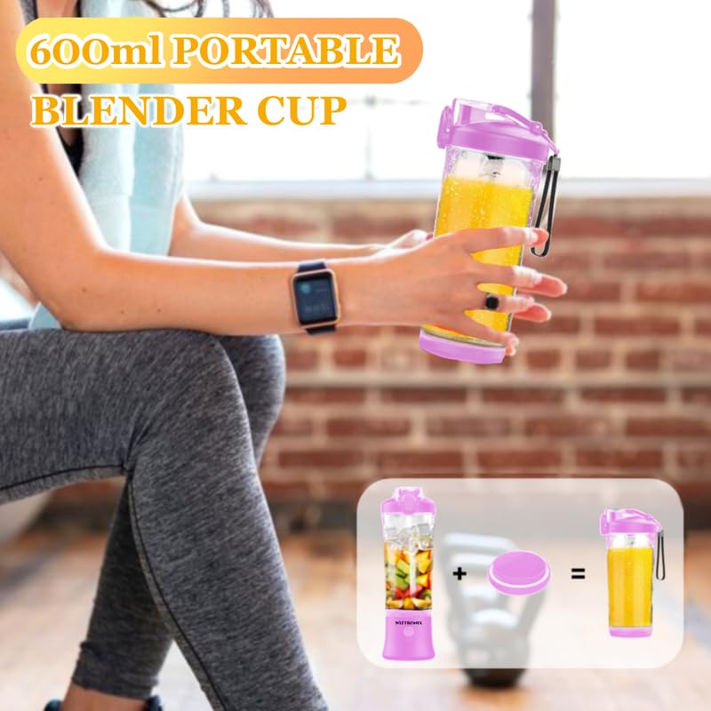 Wiztronix Portable Blender - 600ml Capacity, USB Rechargeable, Purple