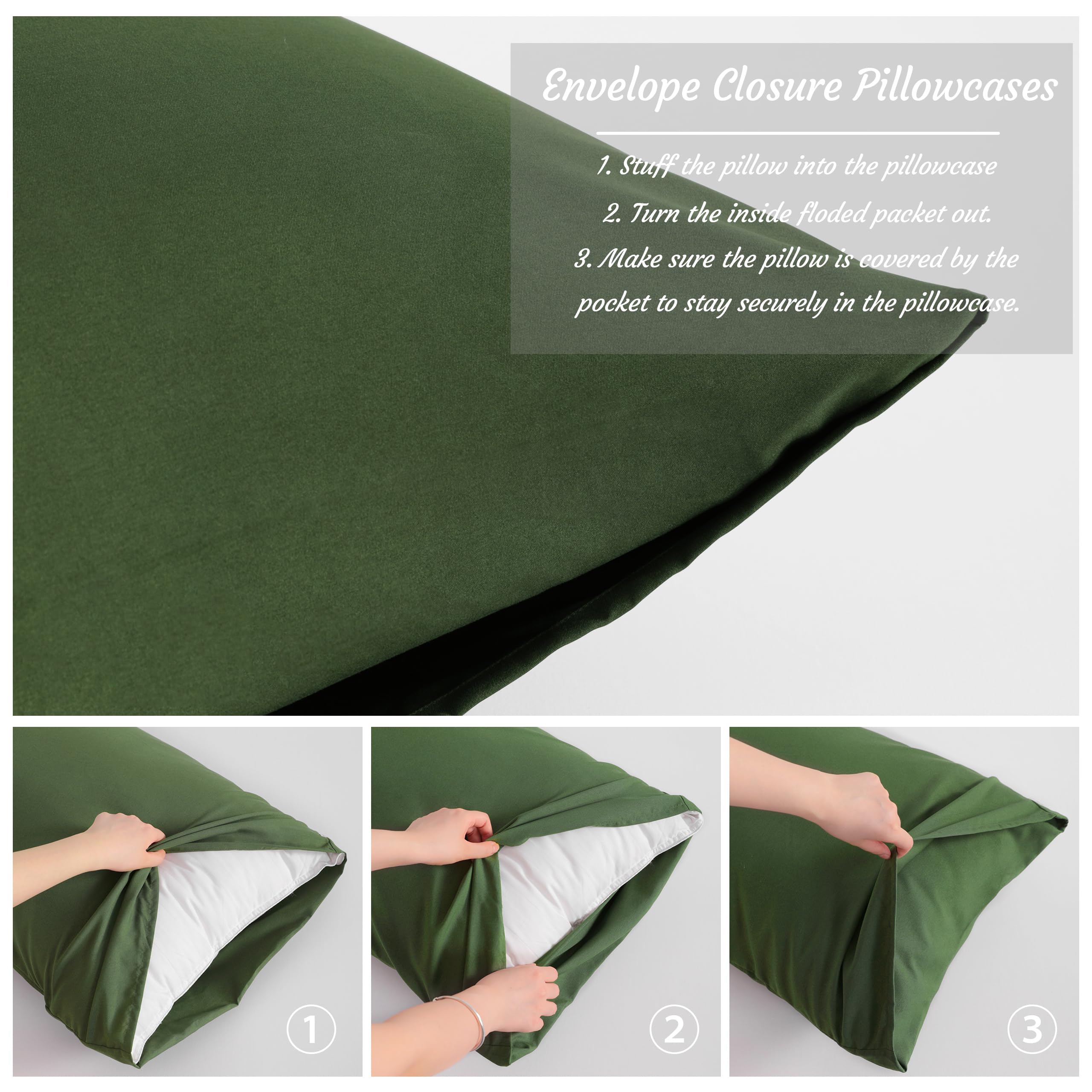NTBAY King Pillow Cases Set of 2, 2 Pack Brushed Microfiber 20x36 Pillow Cases, Soft, Wrinkle, Fade, Stain Resistant Olive Green Pillow Cases with Envelope Closure, 20x36 Inches, Olive Green