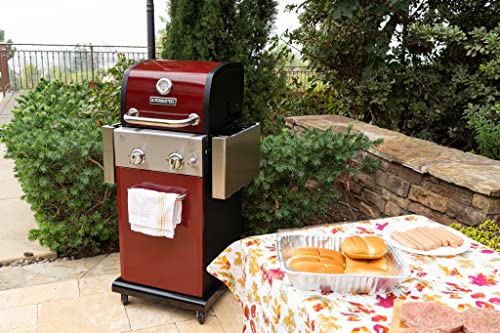 Permasteel 2-Burner Gas Grill | Cast Iron Cooking Grates, Grilling Tools Holder, Foldable Sides, PG-A40201-RD, Cabinet Style, 22000 BTUs – Red