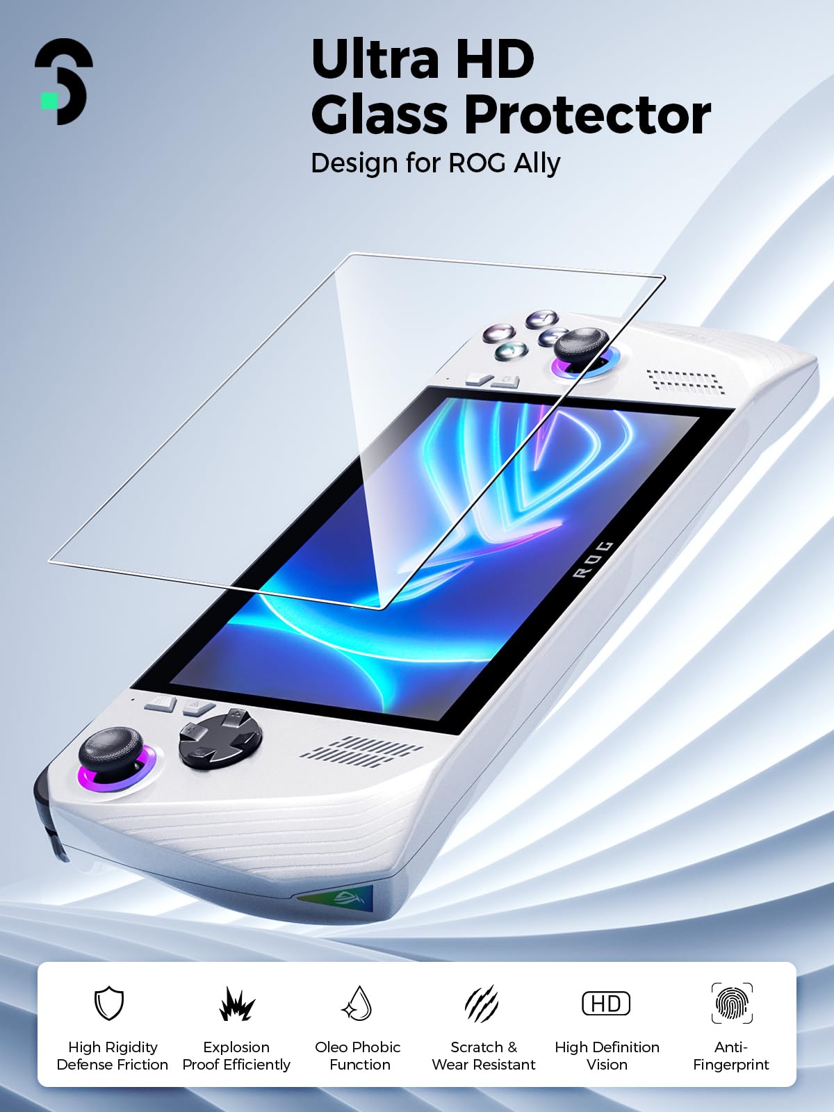 SOOMFON 3 Pack Screen Protector for ASUS ROG Ally Handheld 7 inch 2023, Tempered Glass, Transparent Ultra HD, Anti-Scratch, Anti-Fingerprint