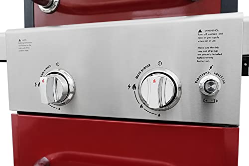 Permasteel 2-Burner Gas Grill | Cast Iron Cooking Grates, Grilling Tools Holder, Foldable Sides, PG-A40201-RD, Cabinet Style, 22000 BTUs – Red